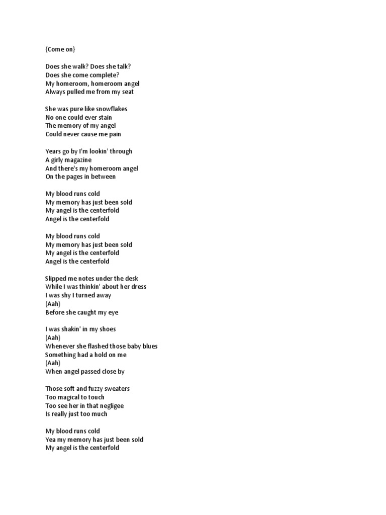 Centerfold Lyrics Analysis | PDF | Song Structure | Recorded Music
