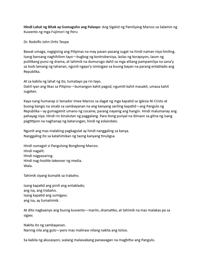 Hindi Lahat ng Bitak ay Gumuguho ang Palasyo: Ang Sigalot ng Pamilyang ...