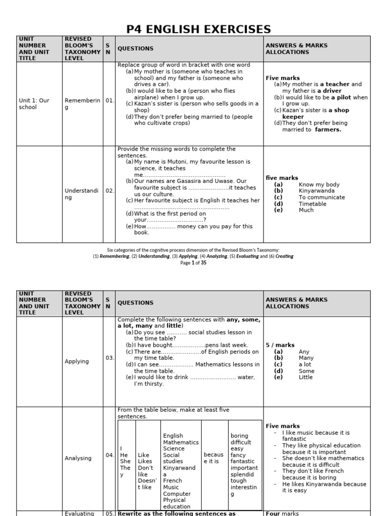 p4 English Exercises | PDF | Linguistics