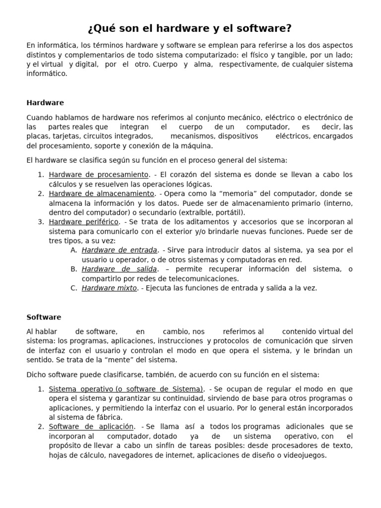Dia 2 - Hardware y Software | PDF | Hardware de la computadora ...
