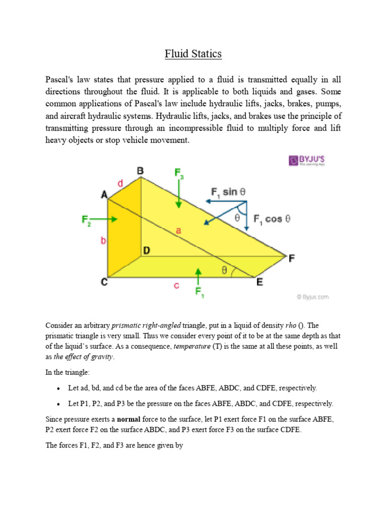 Fluid Statics | PDF | Pressure | Pressure Measurement