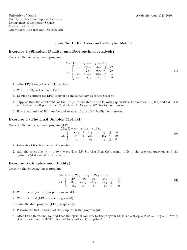 TD1 Road 2025 2026 | PDF | Linear Programming | Algorithms