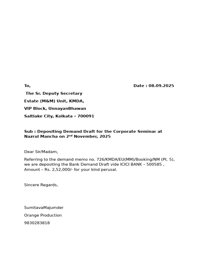 Demand Draft Submission for Seminar | PDF