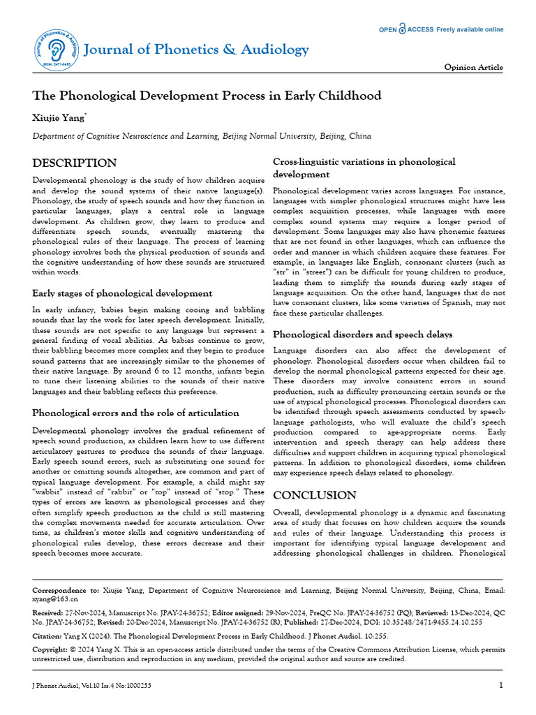 The Phonological Development Process in Early Childhood | PDF | Speech ...