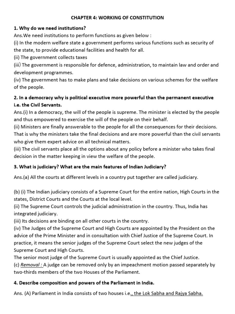 Working of Institutions (Civics) | PDF | Government Of India ...