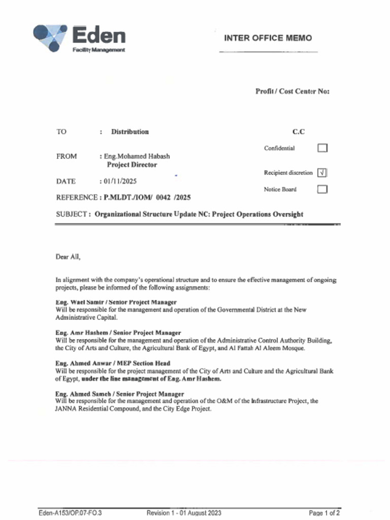 IOM - Project Operations Oversight (New Administrative Capital) | PDF