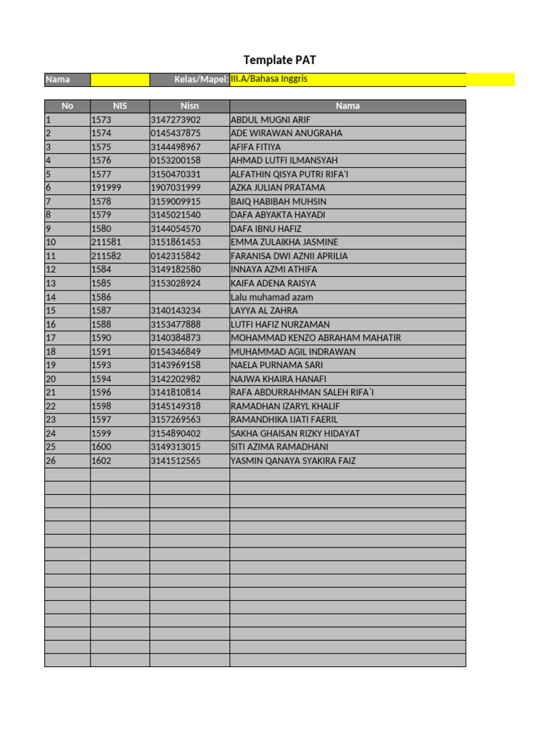 Template PAT-III.a-bahasa Inggris Done | PDF