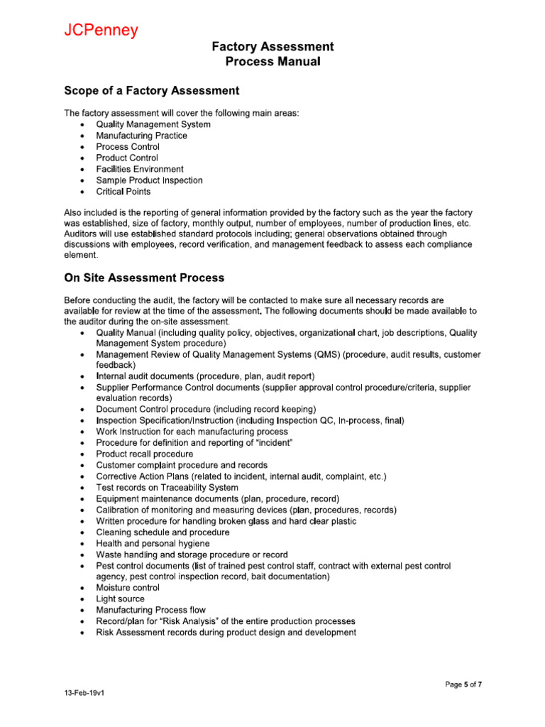 Factory+Assessment+Process+Manual 2 Pages | PDF