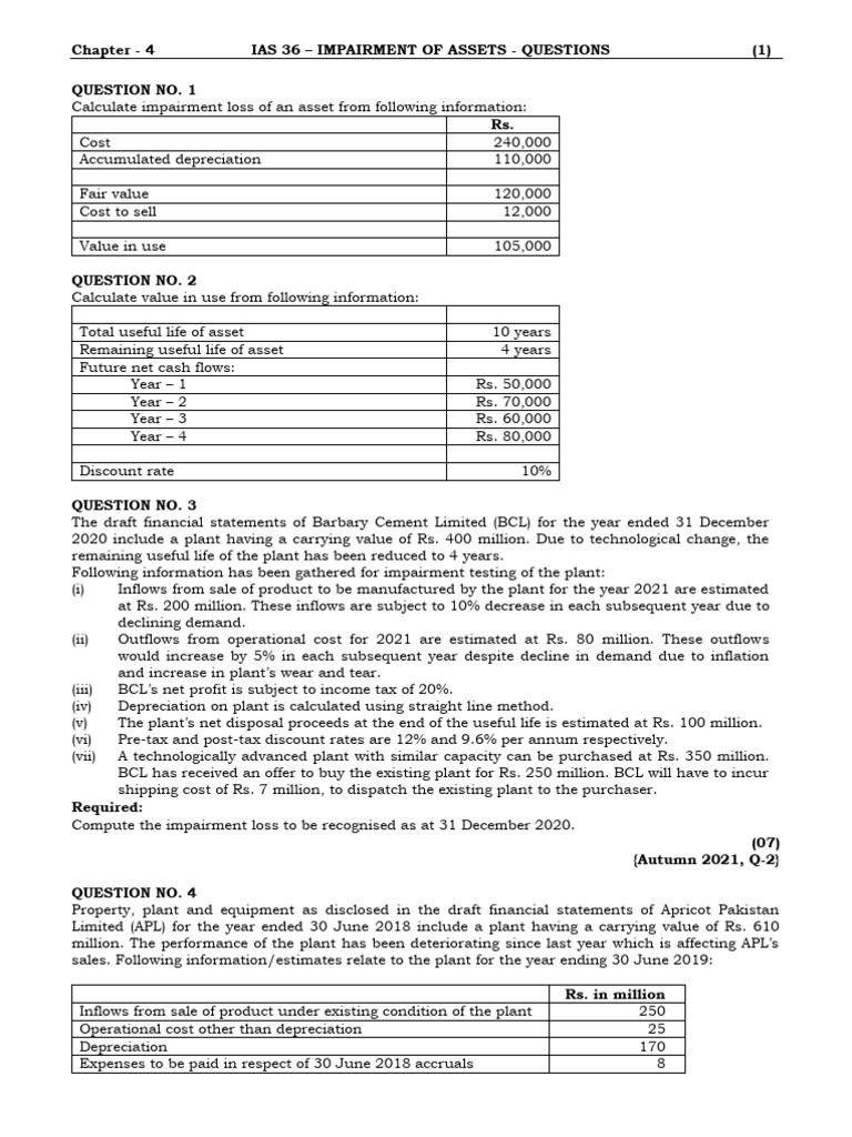 Chap 4 - IAS 36 -Questions | PDF | Depreciation | Book Value
