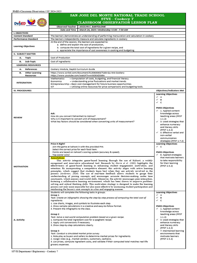 BARTOLOME-JOCELYN-A._PMES-CO-LP | PDF | Learning | Constructivism (Philosophy Of Education)