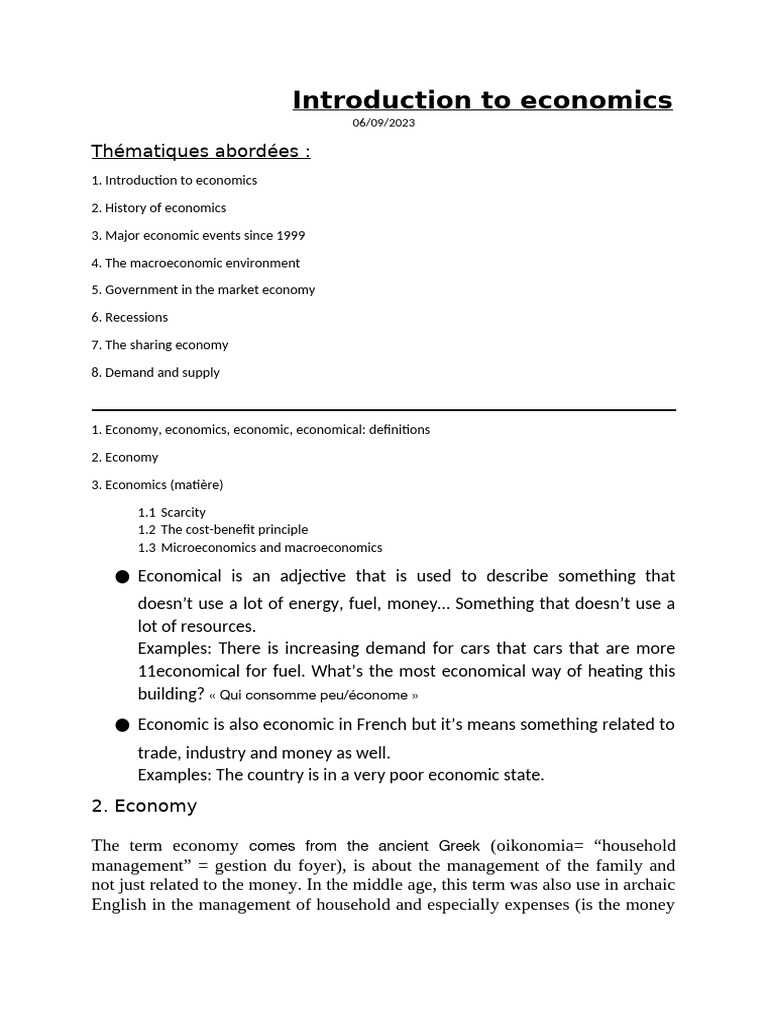 Introduction to Economics Overview | PDF | Recession | Fiscal Policy
