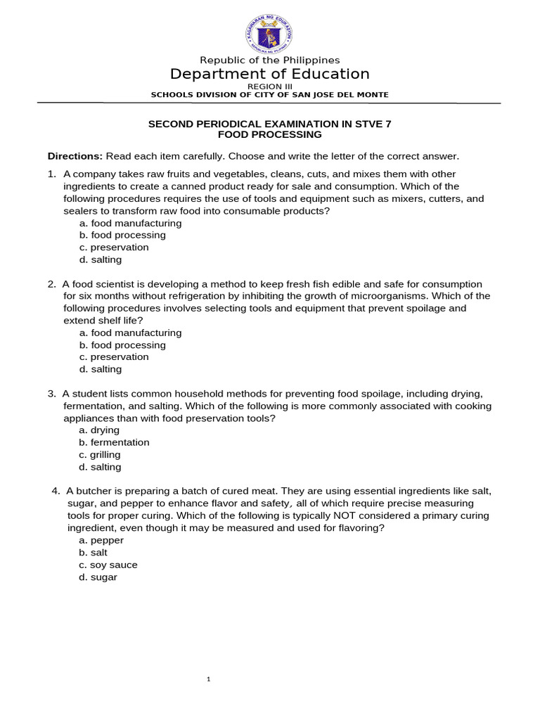 Validated Food Processing 7 Exam - 095622 | PDF | Hygiene | Food ...