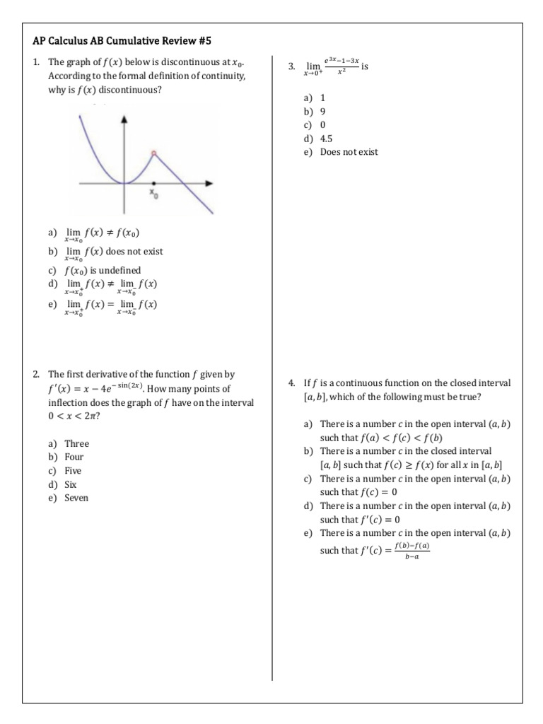 AP Calculus AB Cumulative Review #5 | PDF | Mathematical Objects ...