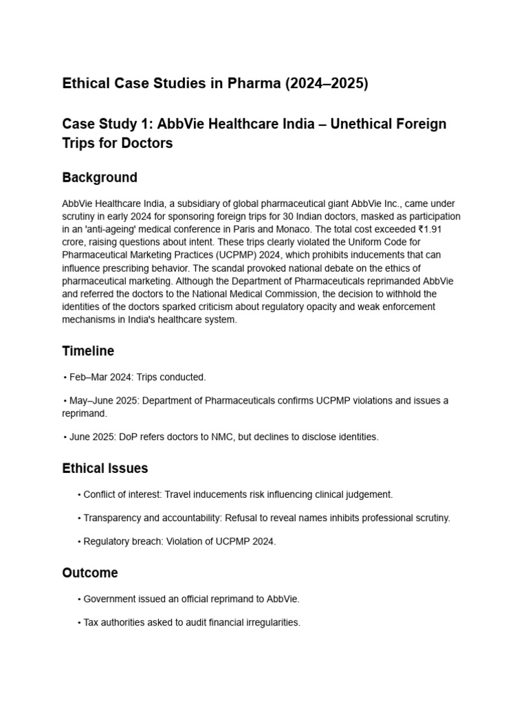 Ethical Pharma Case Studies 2024-2025 | PDF | Clinical Trial | Informed ...