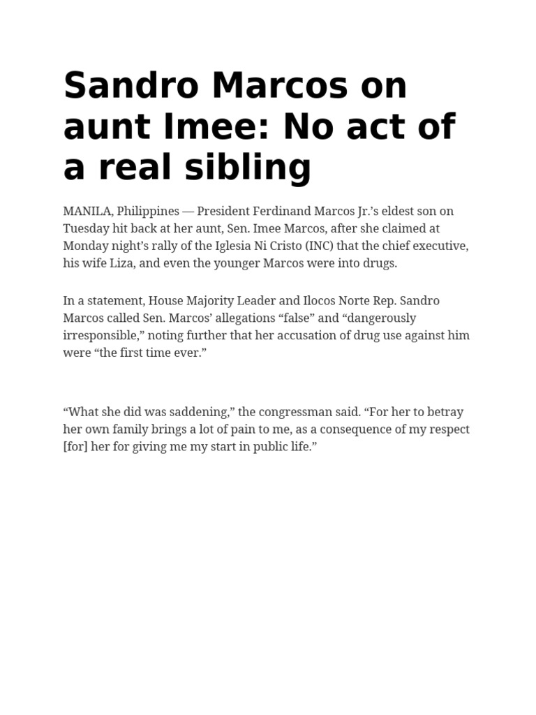 Sandro Marcos on Aunt Imee | PDF