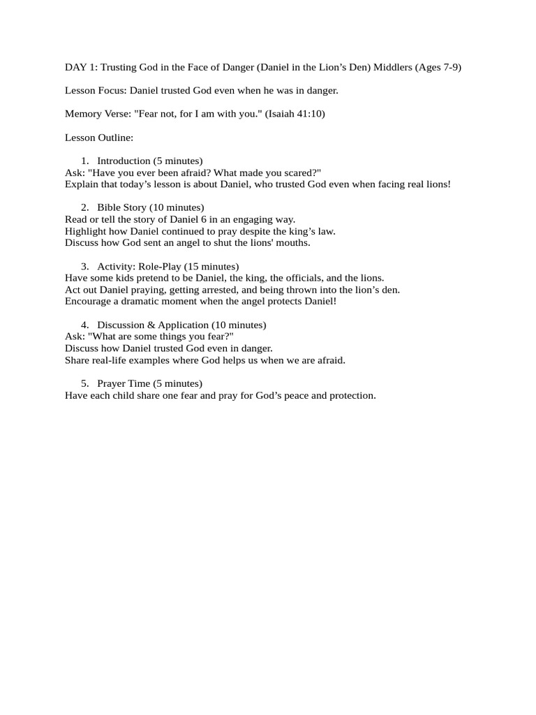 Lesson Plan For Middlers (Age 7-9) | PDF
