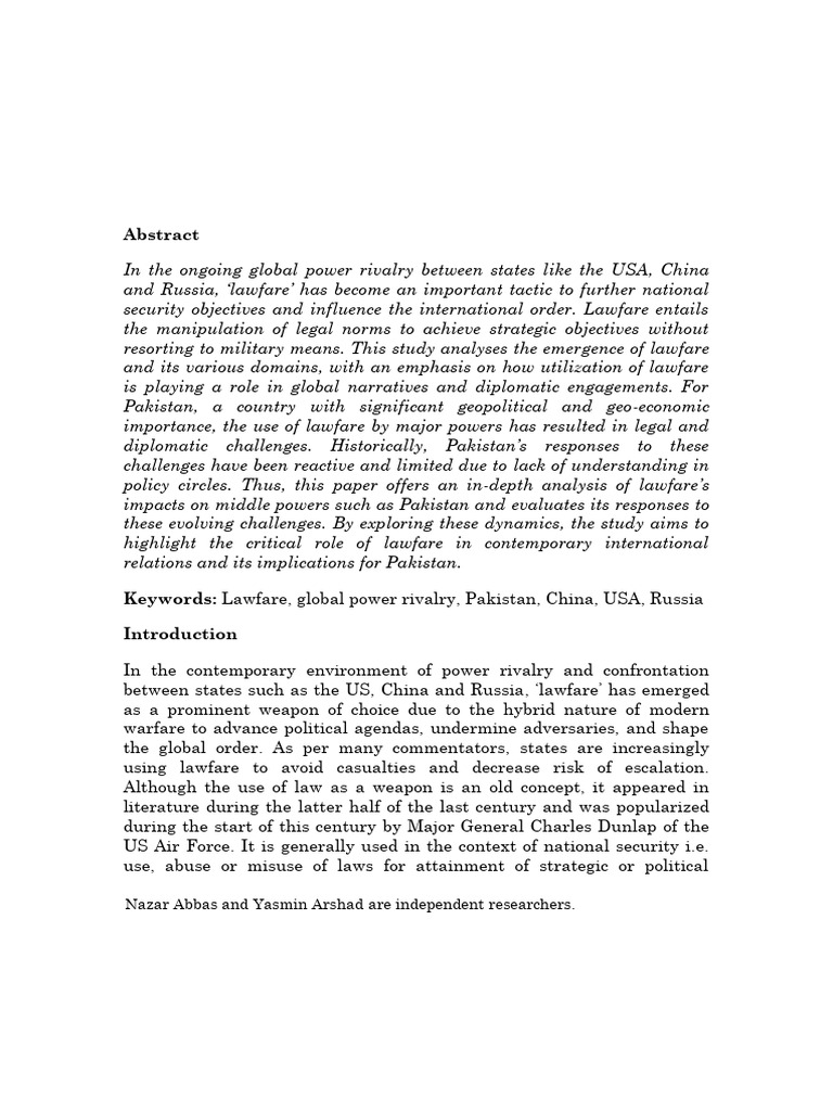 Global Power Rivalry: Lawfare and Its Implications For Pakistan | PDF | Territorial Waters ...