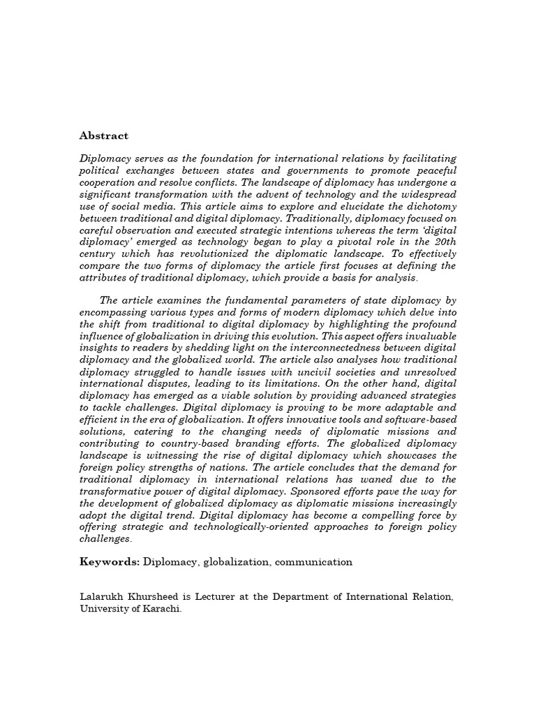 Digital vs. Traditional Diplomacy Insights | PDF | Diplomacy ...