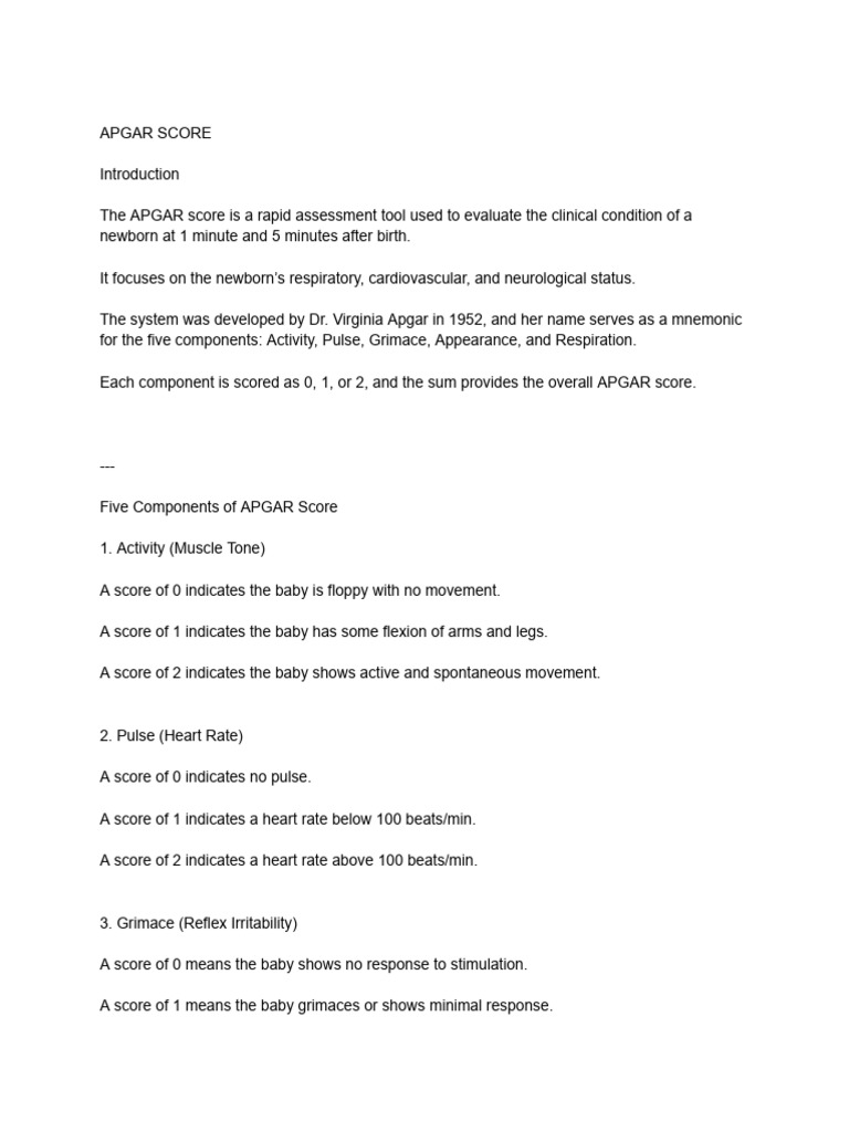 Apgar Score | PDF | Infants | Preterm Birth