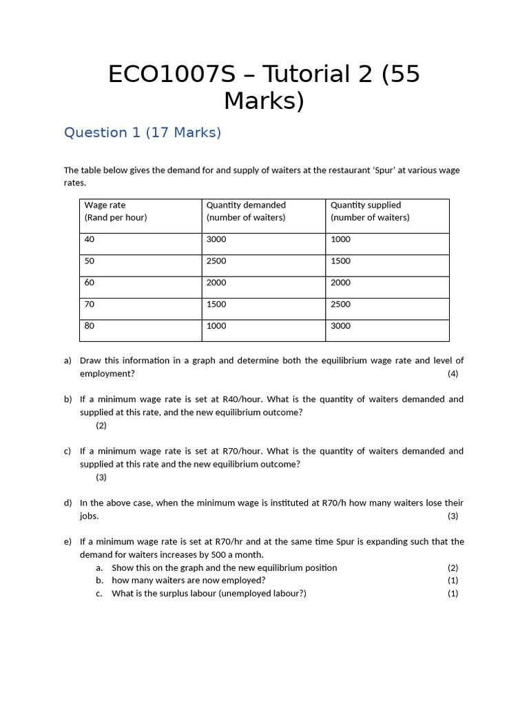 ECO1007S Tutorial2 Student | PDF | Elasticity (Economics) | Economic ...