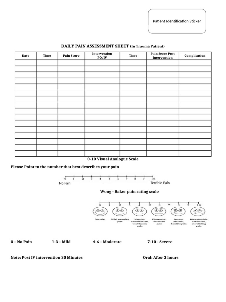 Daily Pain Assessment Sheet | PDF