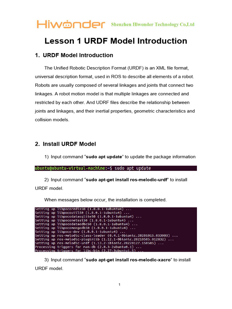 URDF Model Basics for ROS Robots | PDF