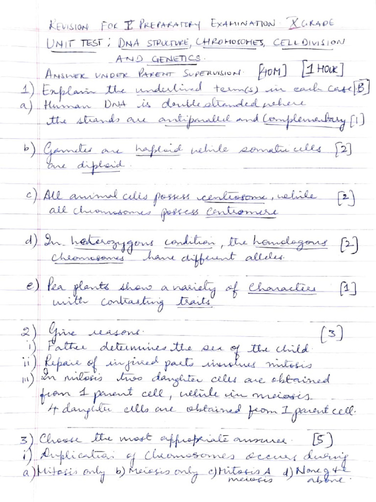 10th Bio Ut Chrmosomes Cell Division Genetics | PDF | Genetics | Biology