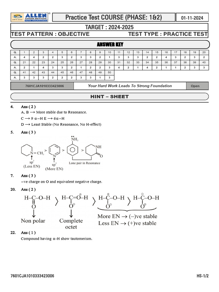 2024-2025 Practice Test Answer Key | PDF