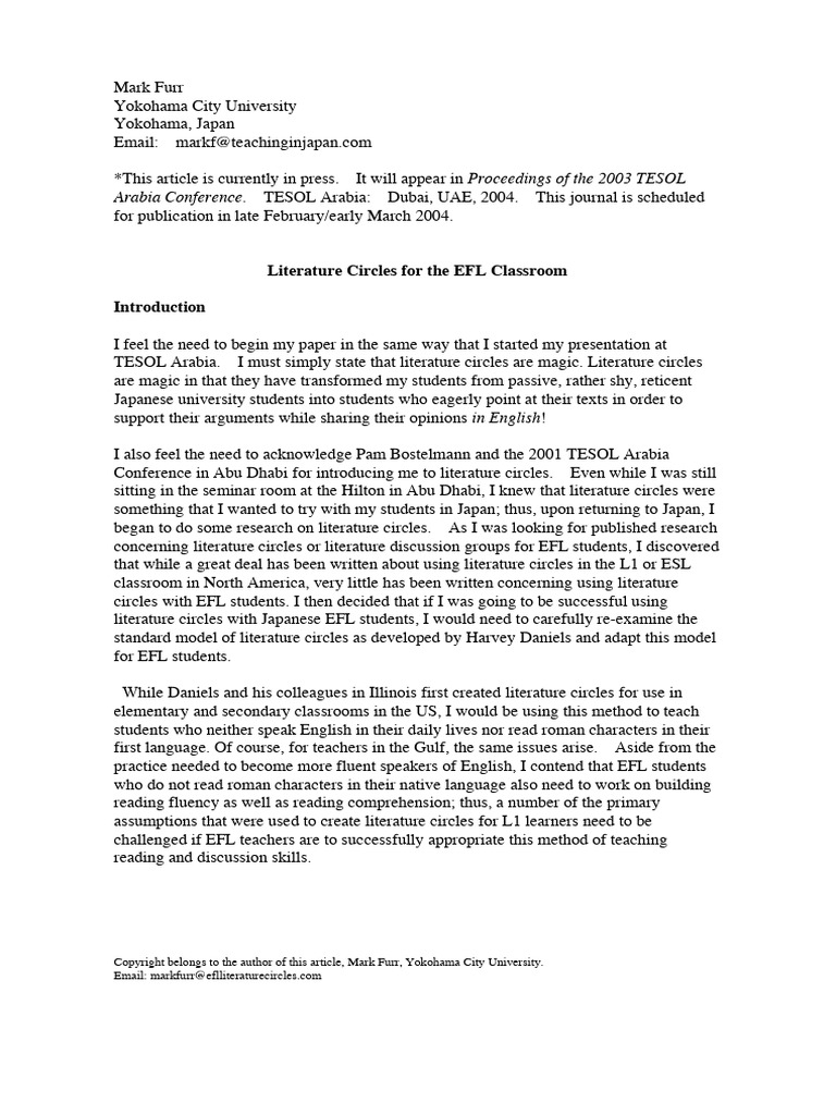2004 Furr Literature Circles | PDF | English As A Second Or Foreign ...