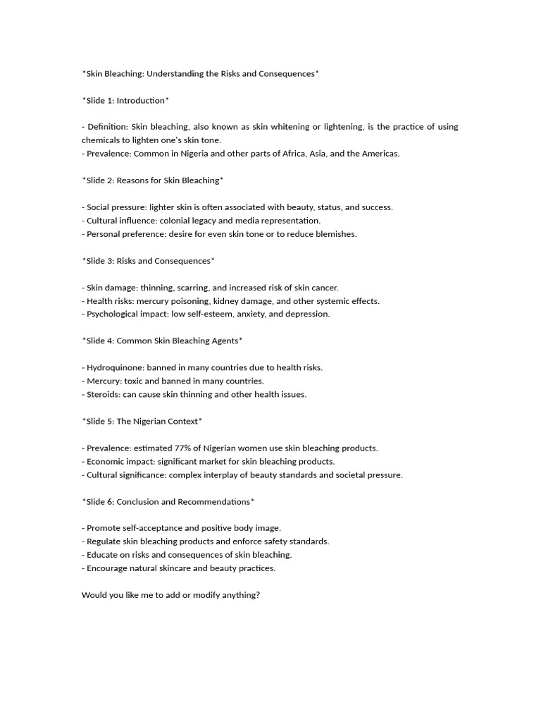 Skin Bleaching | PDF