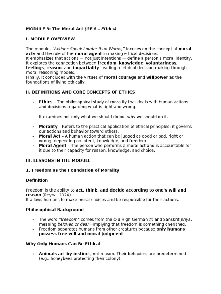 MODULE 3 Reviewer Ethics | PDF | Free Will | Morality