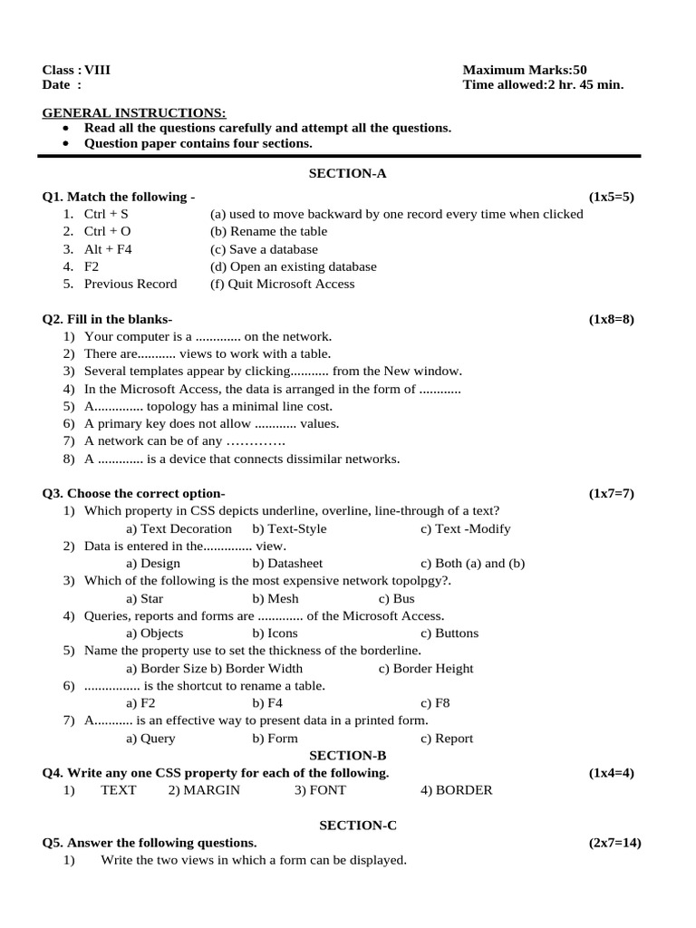Class 8 Computer Hy - Set-2 | PDF | Microsoft Access | Computing