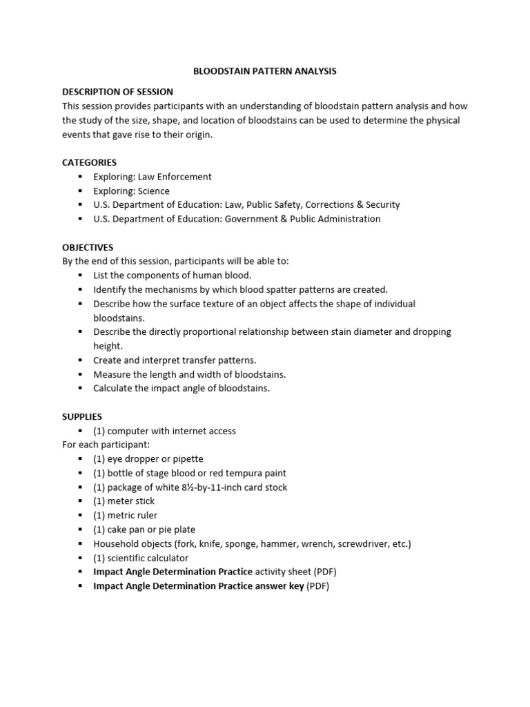 Bloodstain Pattern Analysis Workshop | PDF