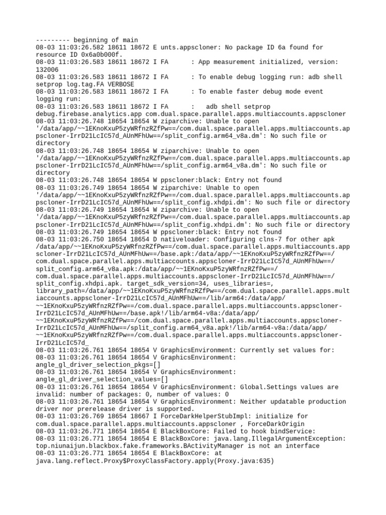 Com.dual.Space.parallel.apps.Multiaccounts.appscloner Logcat | PDF | Android (Operating System ...