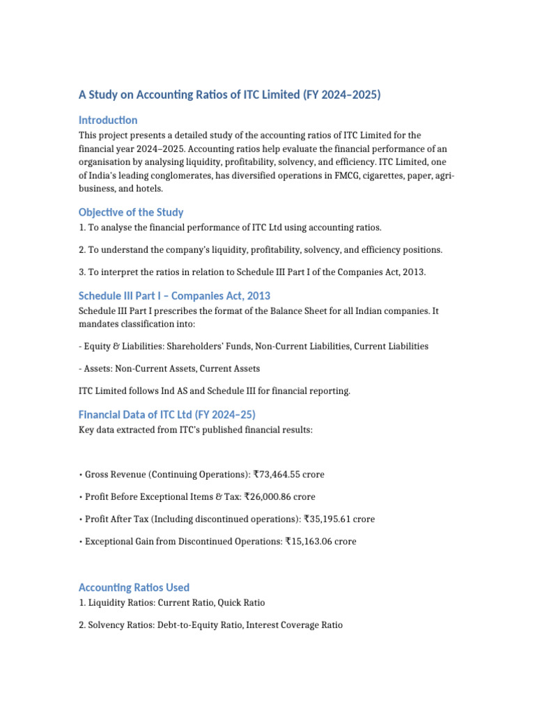 ITC Ratio Analysis Project | PDF | Balance Sheet | Money
