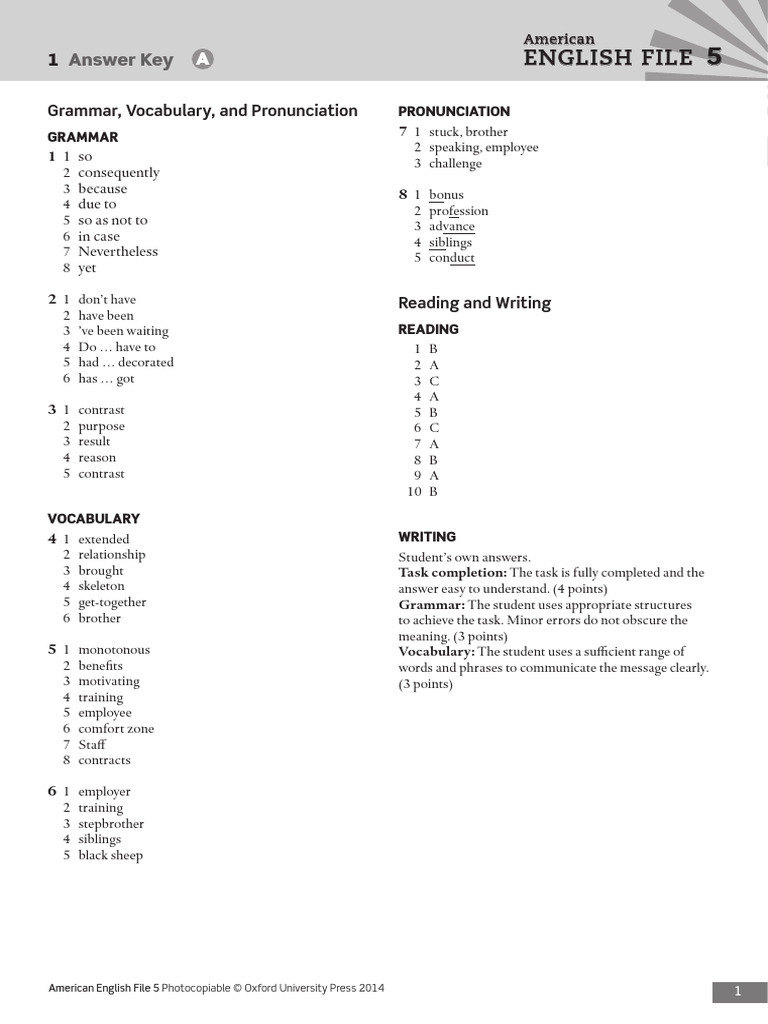 American English File 5 Answer Key | PDF | English Language | Communication
