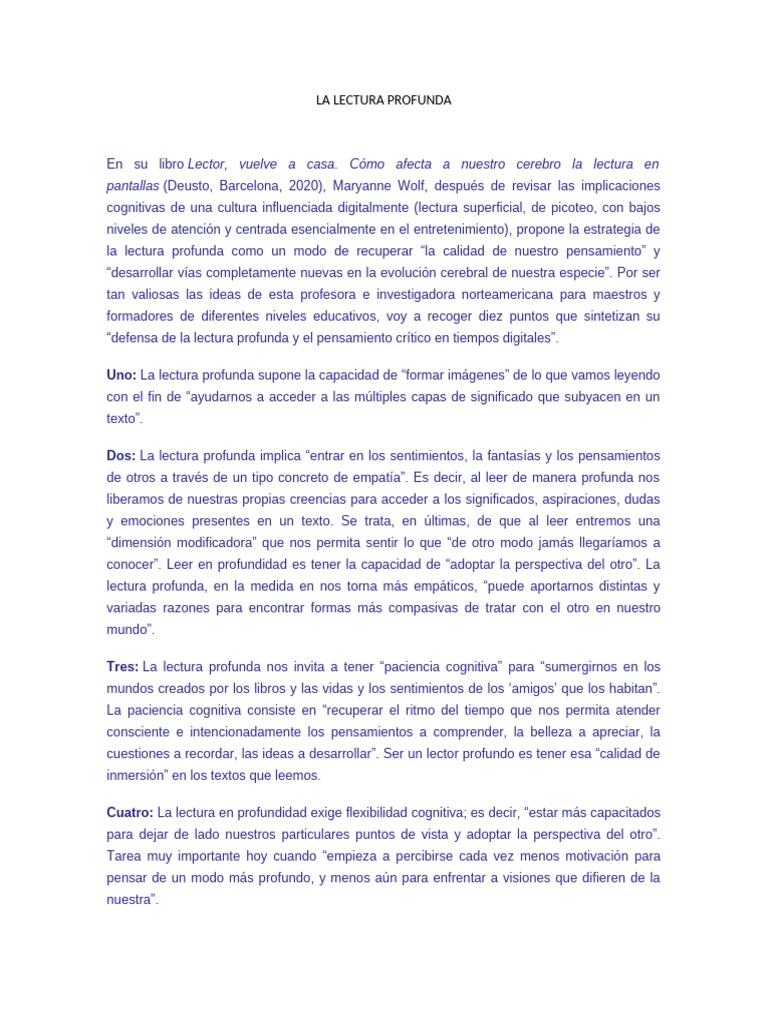 Lectura Profunda | PDF | Pensamiento | Razonamiento deductivo