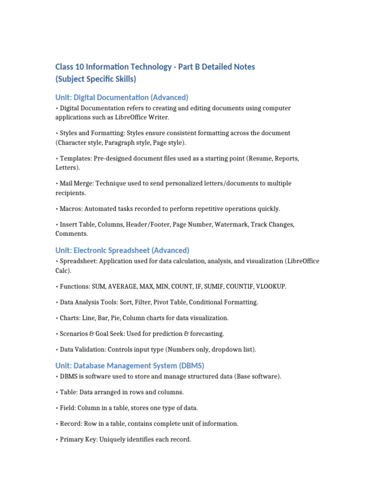 Class 10 It Digital Docs Spreadsheets Pdf
