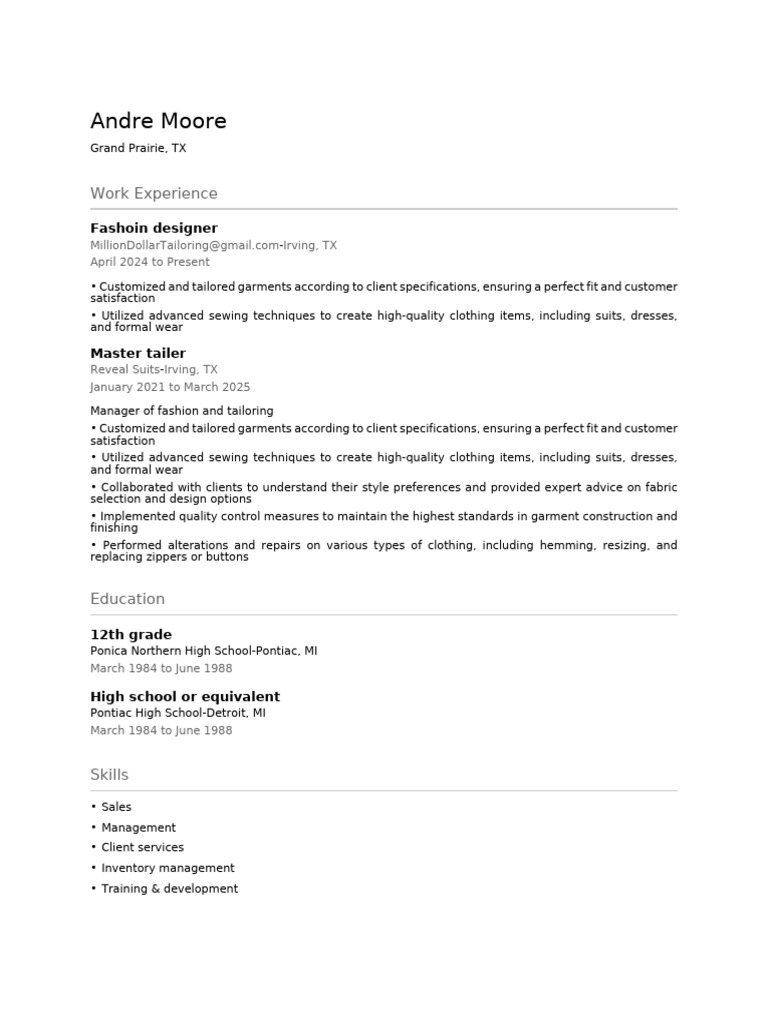 Andre Moore Resume | PDF
