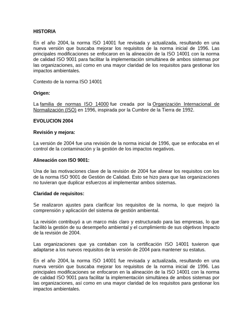 Revisión ISO 14001:2004 y sus cambios | PDF | Sistema de manejo de ...