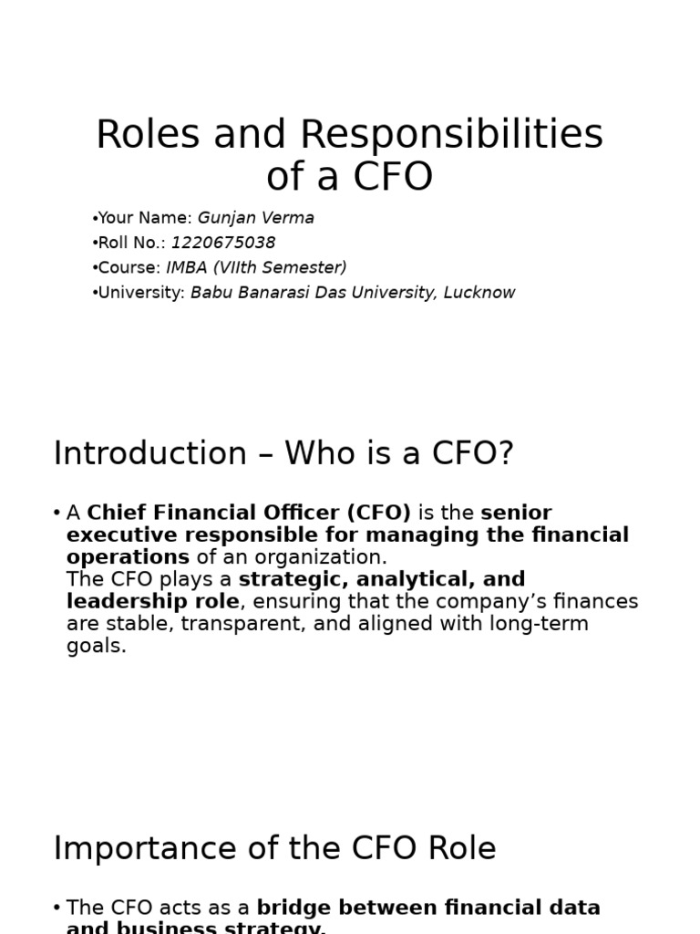 Roles and Responsibilities of A CFO | PDF | Chief Financial Officer ...