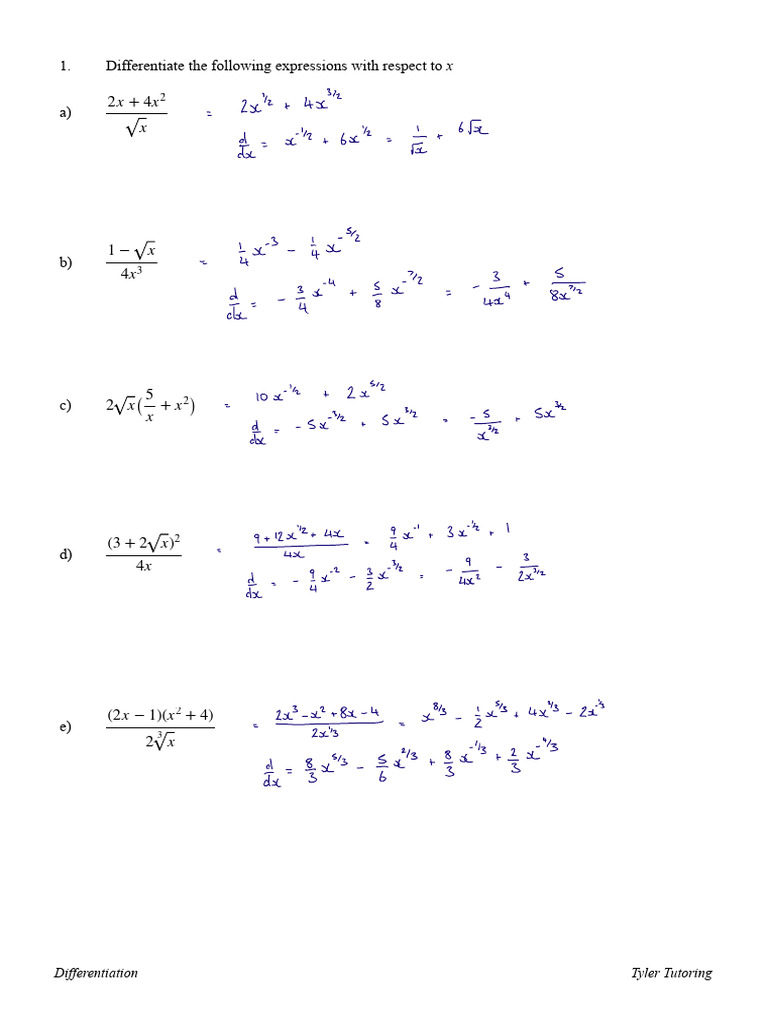 Differentiation Exercises and Solutions | PDF | Euclidean Geometry ...