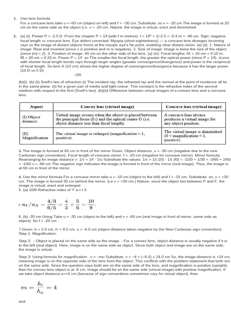 Lens and Mirror Formulas Explained | PDF | Refractive Index | Refraction