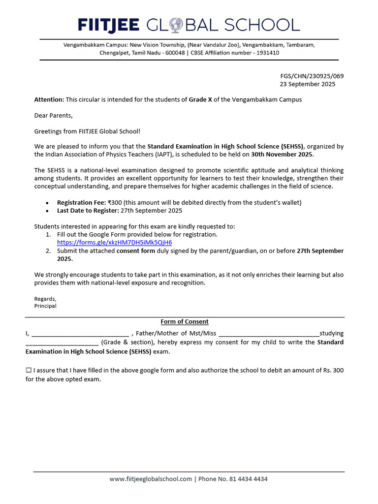 Grade X SEHSS Exam Registration Notice | PDF