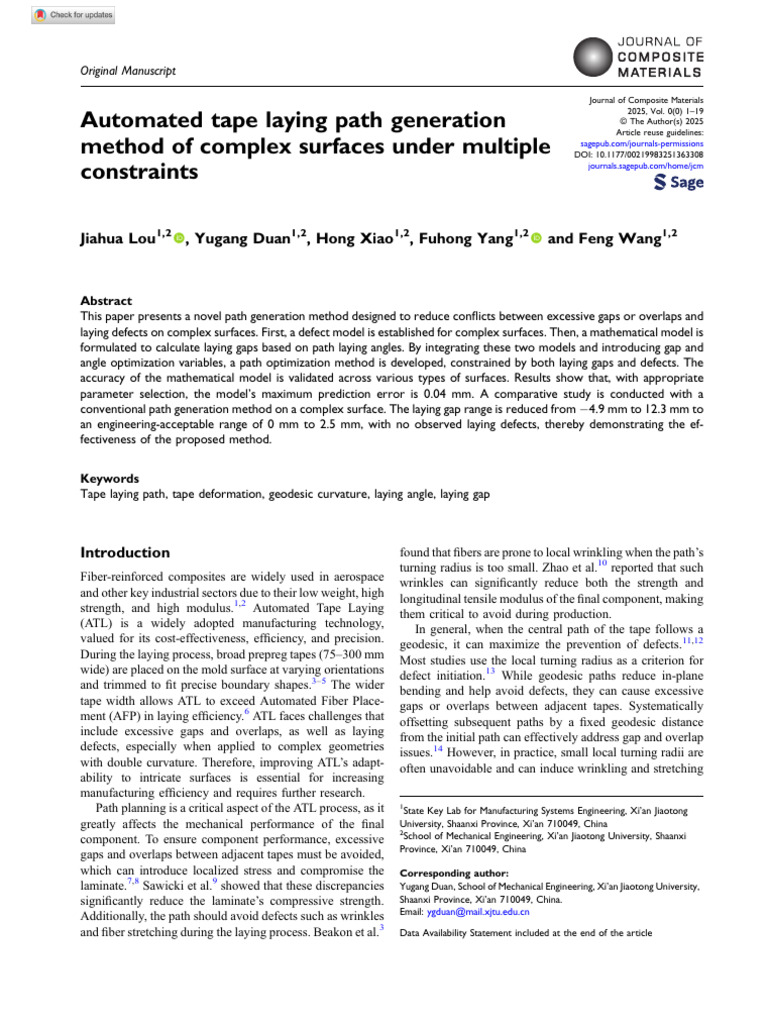 Lou Et Al 2025 Automated Tape Laying Path Generation Method of Complex ...