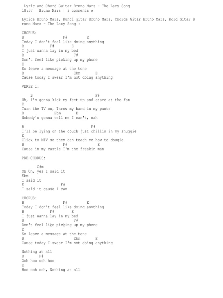 Bruno Mars The Lazy Song | PDF | Pop Songs | Song Forms