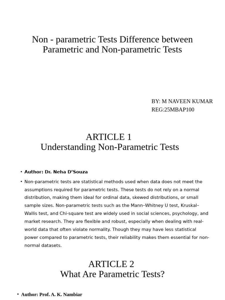 Non - Parametric Tests Difference Between Parametric and Naveen | PDF ...