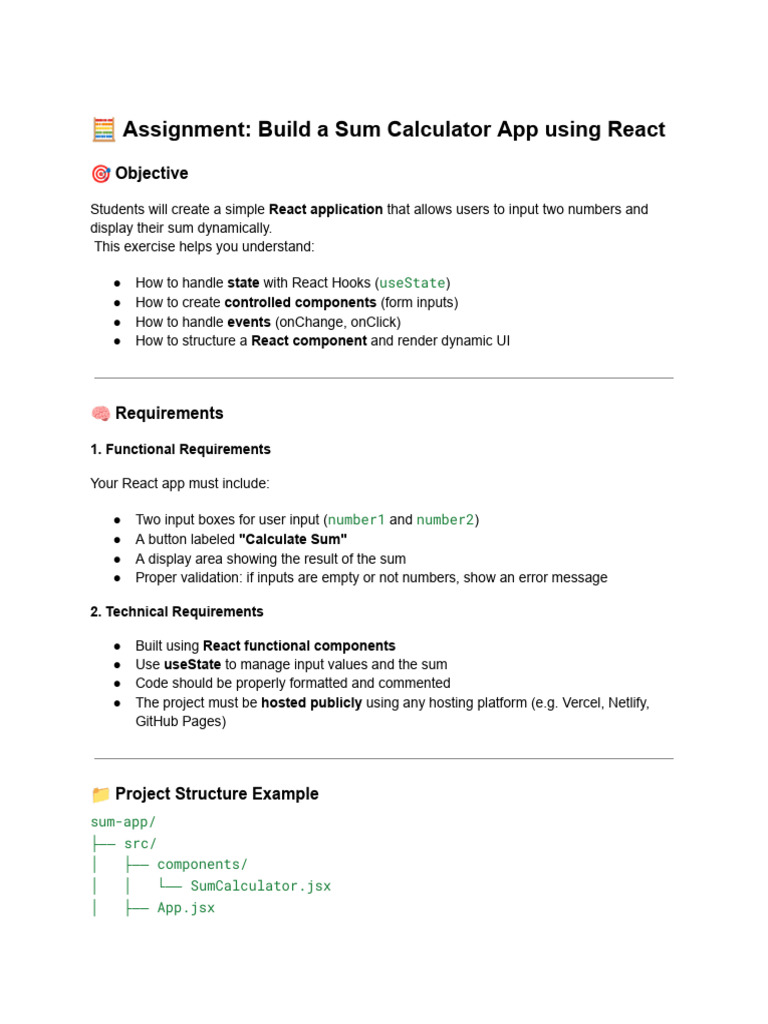 IA03 - Sum Calculator App Using React | PDF