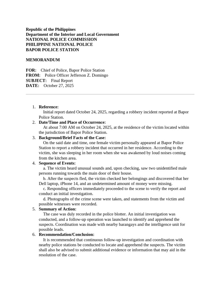 Final Report 4 | PDF | Police | Crimes