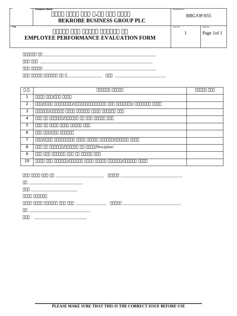 BBP of 055 Employee Performance Evaluation Form | PDF